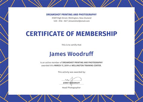 Certificate Of Membership Template