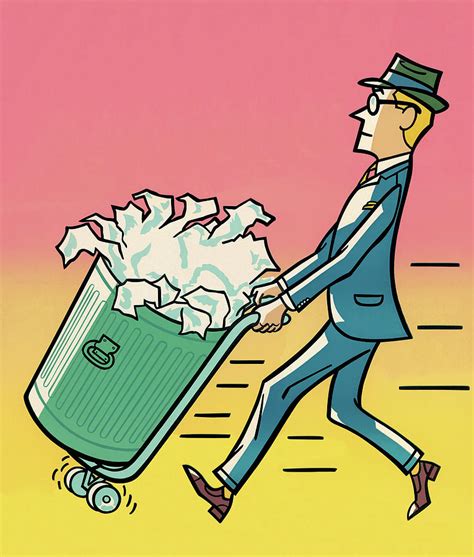 Man Pushing Full Garbage Can Drawing By CSA Images Pixels