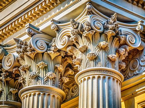Ornate Stucco Column Capitals Corinthian And Ionic Designs With