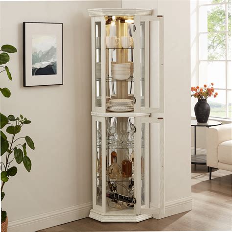 Canora Grey Lighted Corner Curio Cabinet With Glass Display Shelf