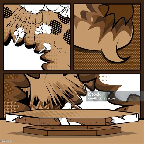 만화책 무대 브라운 육각형 쇼케이스 모형 프레젠테이션을 위한 만화 연단 벡터 제품 광고 공간 그래픽 프리젠 테이션 그림입니다 6