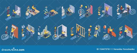 Home Repair Isometric Icons Set With Workers Tools Vector Stock Vector Illustration Of