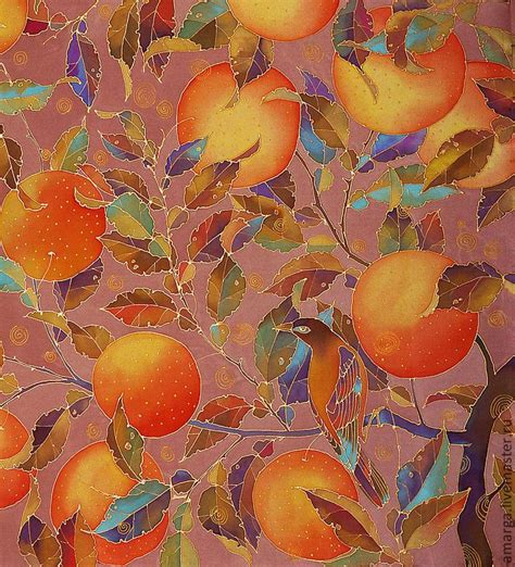 Купить шелковый батик платок Яблоня цветет в интернет магазине на Ярмарке Мастеров