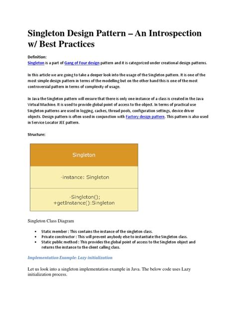 Singleton Design Pattern Explained Pdf Class Computer Programming
