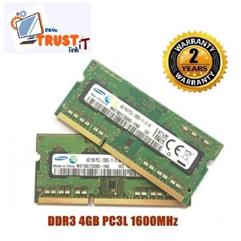 Ddr3 4gb 1600mhz Pc3l 12800s Cl11 204pin Sodimm Laptop Ram With 02 Year Replace Warranty