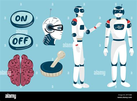 Set Of Alien Robots Future Technology Cartoon Characters Robotic Life