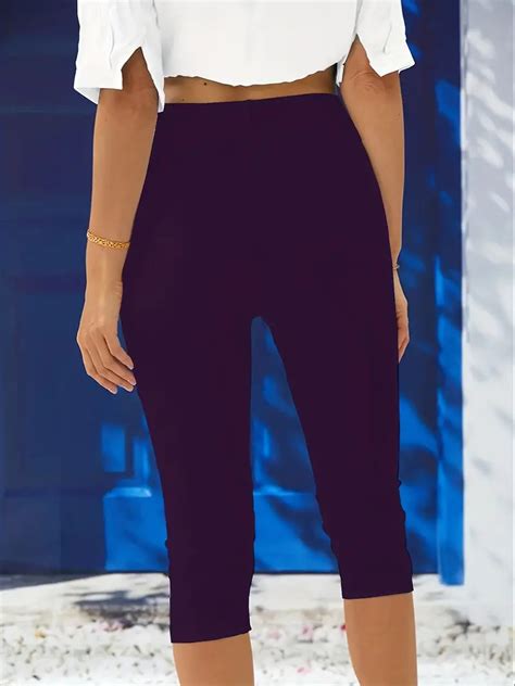 Plus Size Sports Capri Pants Womens Plus Solid Elastic Temu