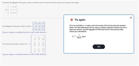Solved Compute The Adjugate Of The Given Matrix And Then