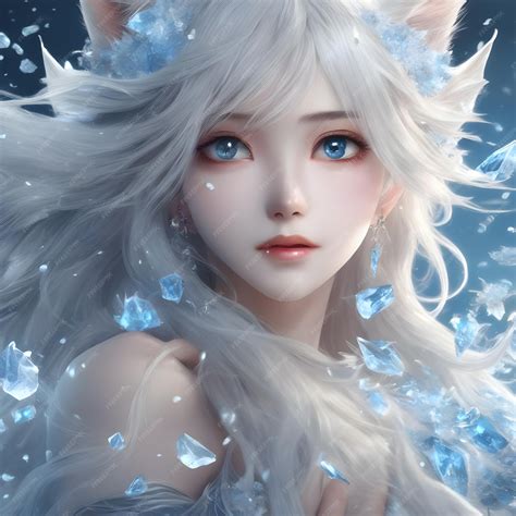 Premium Ai Image A Girl With Long White Hair And Blue Eyes