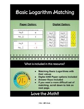 Easy Logarithm Matching By Mrs Cullis Room TPT