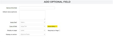 Settings Optional Fields Settings Support