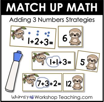 1st Grade Add 3 Numbers Addition Strategies Printable Center Match Up
