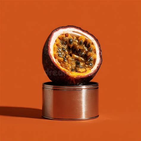 Halved Passion Fruit With Dark Flesh And Seeds Inside Dark Orange