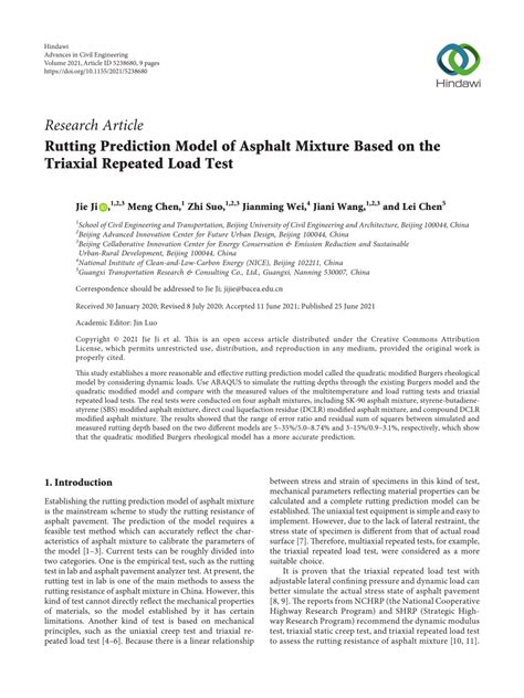 Pdf Rutting Prediction Model Of Asphalt Mixture Based On The Triaxial Repeated Load Test