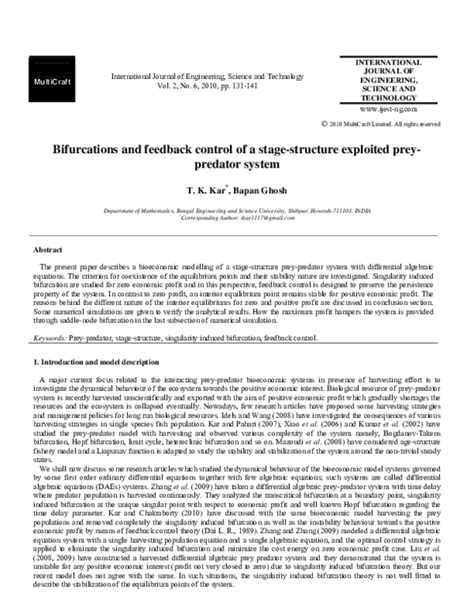 Pdf Bifurcations And Feedback Control Of A Stage Structure Exploited