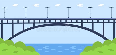 Metal Bridge Vector City Architecture Element And Bridge Construction Across The River With
