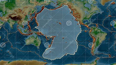 Earthquakes Around The Pacific Plate Physical Map Stock Illustration