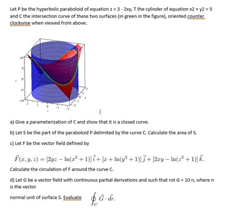 Solved Let Be The Hyperbolic Paraboloid Of Equation 2 3 Zxy Tthe Cylinder Of Equationx2 Y2