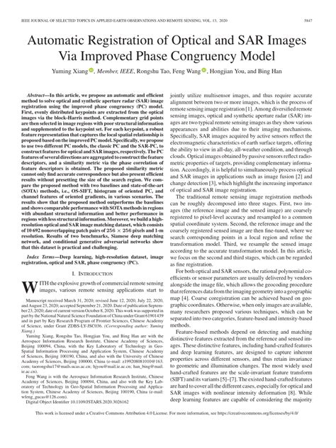 Pdf Automatic Registration Of Optical And Sar Images Via Improved Phase Congruency Model
