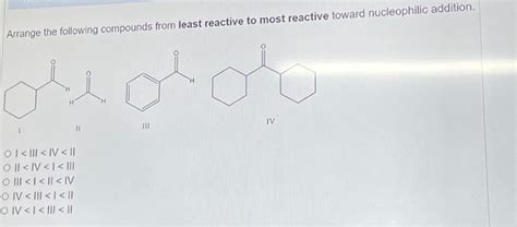 Solved Arrange The Following Compounds From Least Reactive