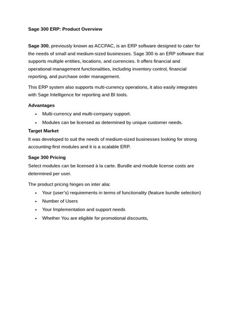 Sage 300 Erp Product Overview Pdf Enterprise Resource Planning