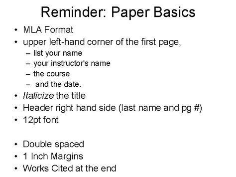 Reminder Paper Basics Mla Format Upper Lefthand Corner