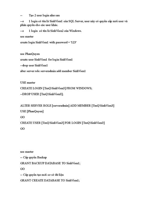 He Qtri csdl bai giưa ki Tạo user login như sau o login có tên là SinhVien của SQL
