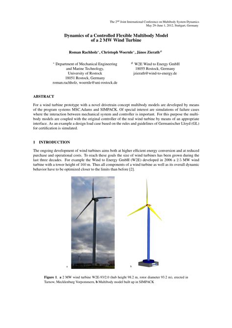 Pdf Dynamics Of A Controlled Flexible Multibody Model Of A 2 Mw Wind Turbine