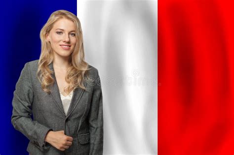 Young Happy Woman With Flag Of France Stock Image Image Of Portrait