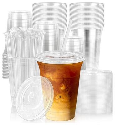 100 Pack 16 Oz Disposable Plastic Cups With Lids And Straws Disposable