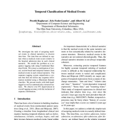 Temporal Classification Of Medical Events Acl Anthology
