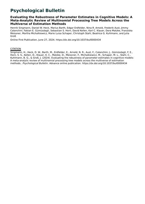 Pdf Evaluating The Robustness Of Parameter Estimates In Cognitive