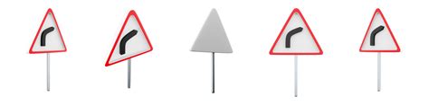 3d Rendering Dangerous Right Turn Road Sign Different Positions Icon