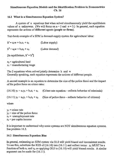 Simultaneous Equation Models In Econometrics Econometrics Ii Econ 423 Docsity