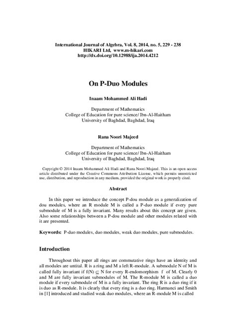 Pdf On P Duo Modules Rana Noori