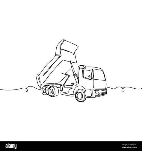 Vector Continuous One Single Line Drawing Icon Of Dump Truck In