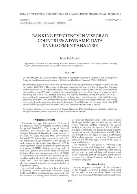 Pdf Banking Efficiency In Visegrad Countries A Dynamic Data Envelopment Analysis