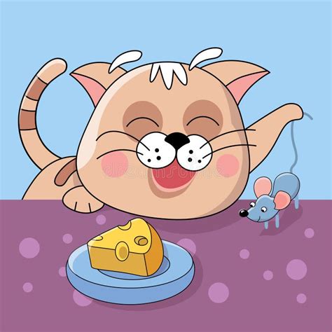 Cute Cat Playing With Mouse In Room Cartoon Characters Vector