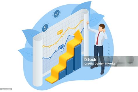 경제 성장과 분석의 등각 투영 개념 이익 돈 또는 예산 직원 투자 계획 수립 복리후생 계산 개념에 대한 스톡 벡터 아트 및 기타 이미지 Istock