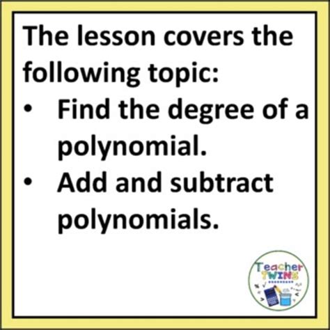 Adding And Subtracting Polynomials Algebra 1 Lesson By Teacher Twins