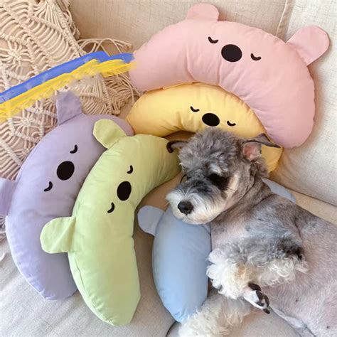 고양이 강아지 반려견 애견 목 쿠션 재사용 가능한 귀여운 만화 곰 모양 베개 통기성 물기 티몬