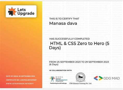 Manasa Dava On Linkedin I Have Successfully Completed Certification On Htmlandcss