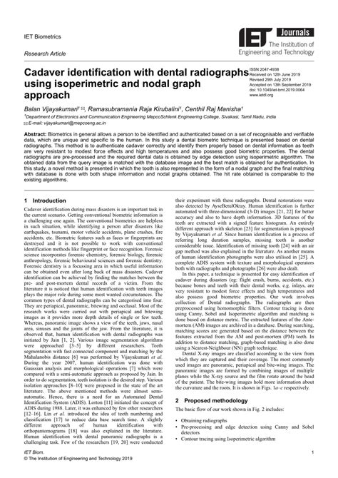 Pdf Cadaver Identification With Dental Radiographs Using