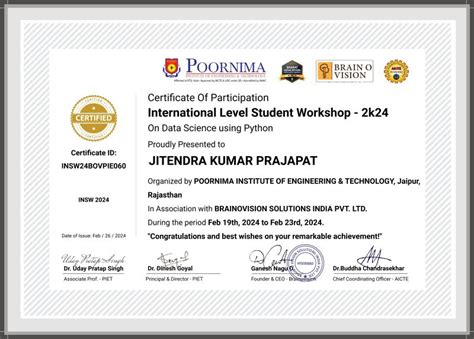 Datascience Pythonlearning Workshop Learning Aicte Brainovision Jitendra Prajapat
