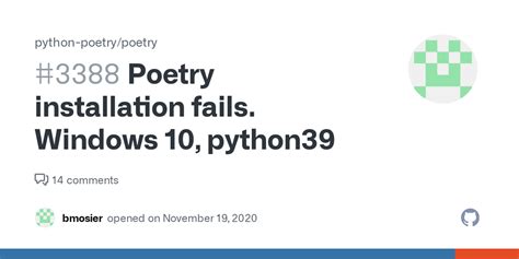 Poetry Installation Fails Windows 10 Python39 · Issue 3388 · Python