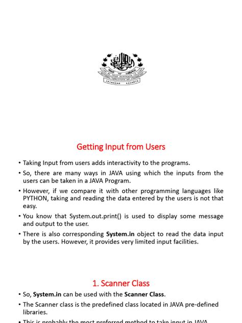 Lecture 11 Getting Input From The Users In Java Pdf Inputoutput