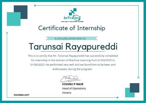 Tarunsai Rayapureddi On Linkedin Intrainz Internshipcompletion Machinelearning