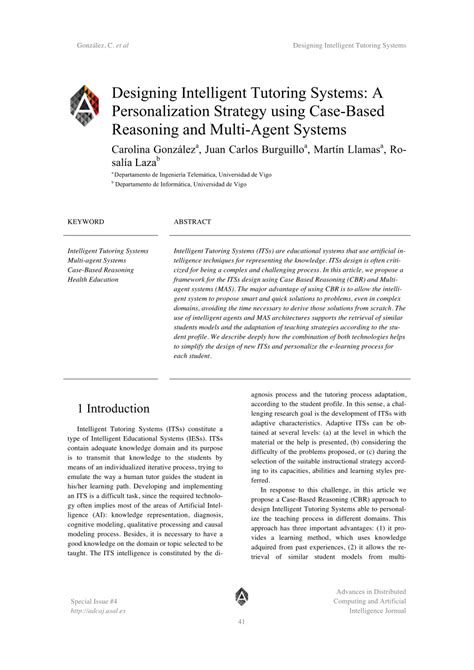 Pdf Designing Intelligent Tutoring Systems A Personalization Strategy Using Case Based