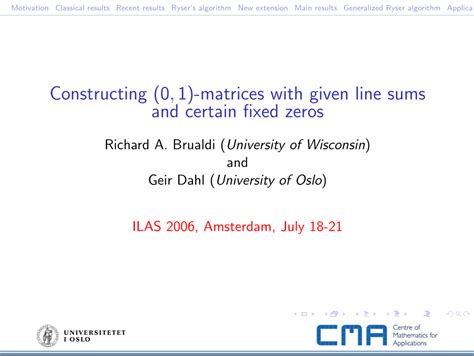 Pdf Constructing 01 Matrices With Given Line Sums And Certain Fixed Zeros