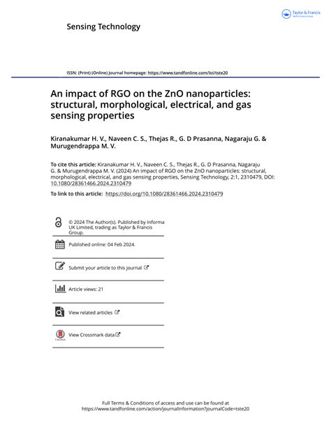Pdf An Impact Of Rgo On The Zno Nanoparticles Structural Morphological Electrical And Gas